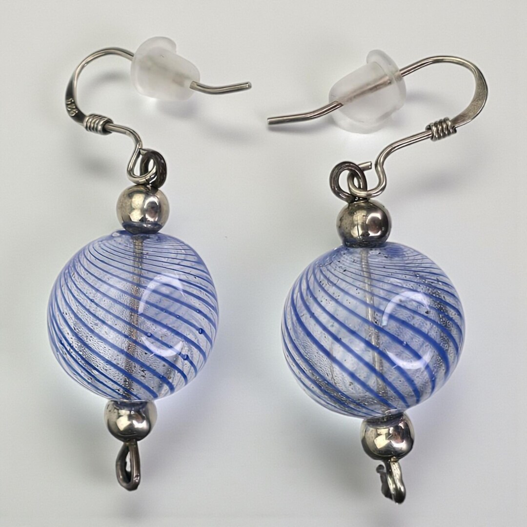 Vintage Venetian Italian Art Glass Blue Latticinio Stripe Ball Dangle ...