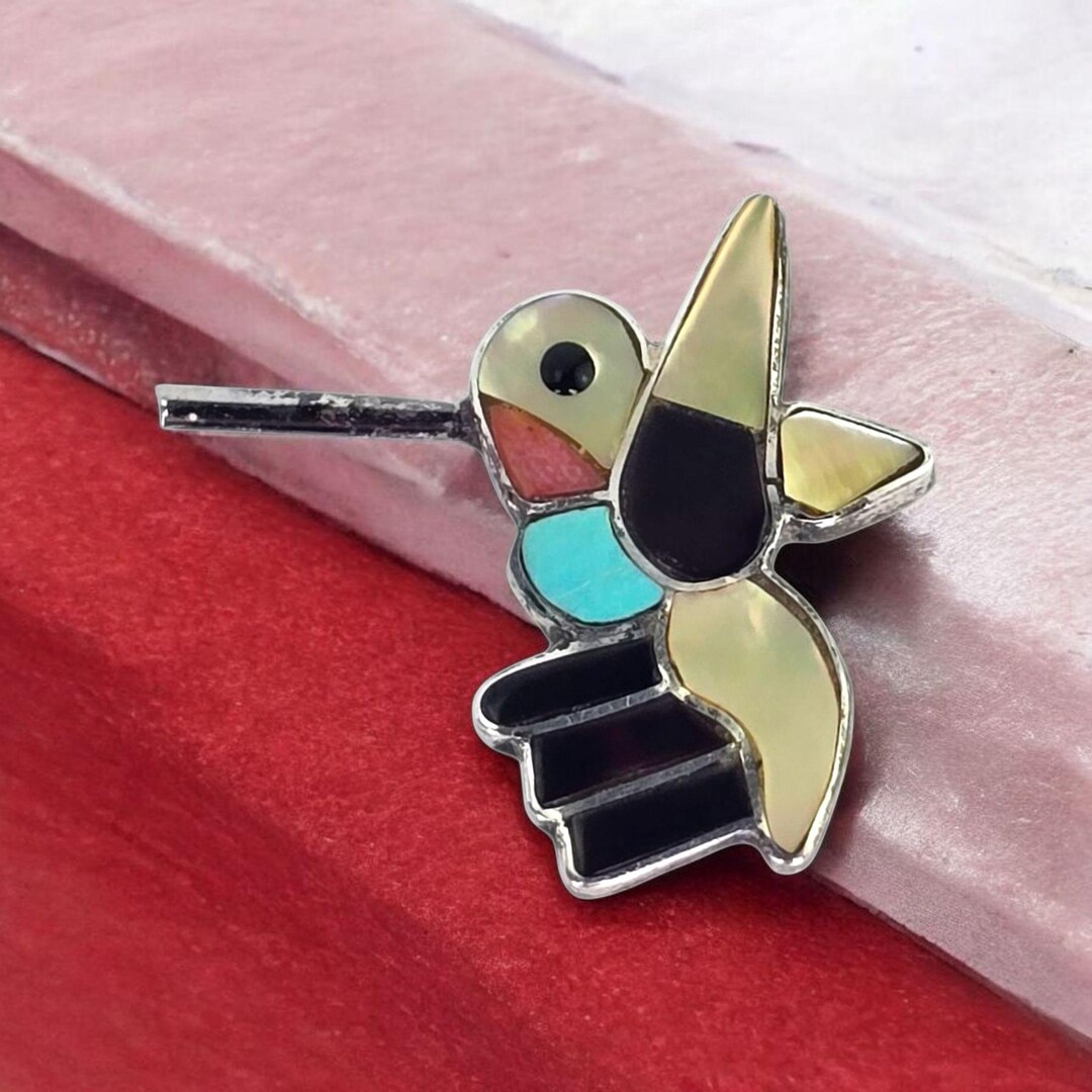 Vintage Signed Elliot Qualo EDQ Zuni Hummingbird Brooch Native American ...