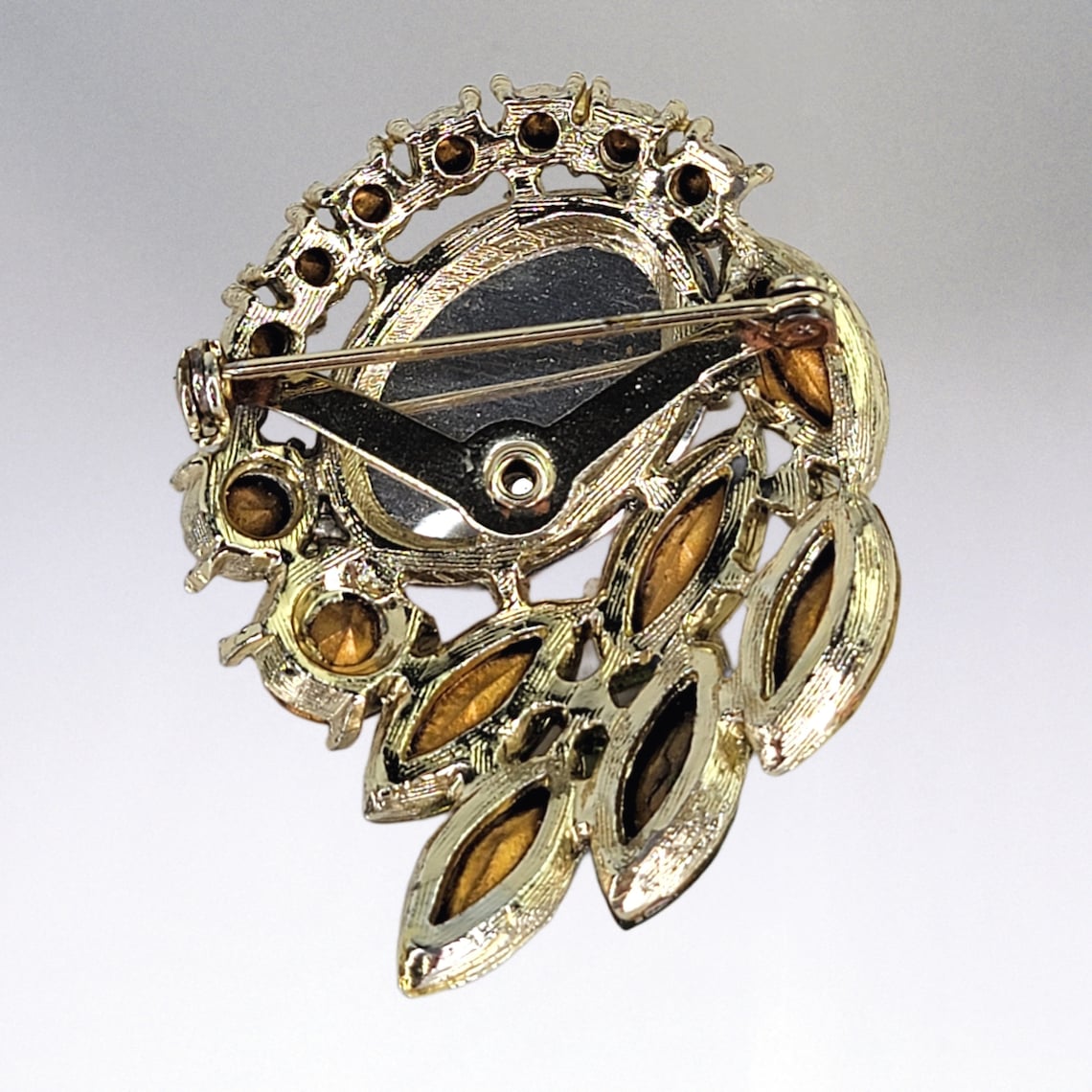 Vintage Alice Caviness Brooch Topaz Green Rhinestone Brooch Art Glass ...