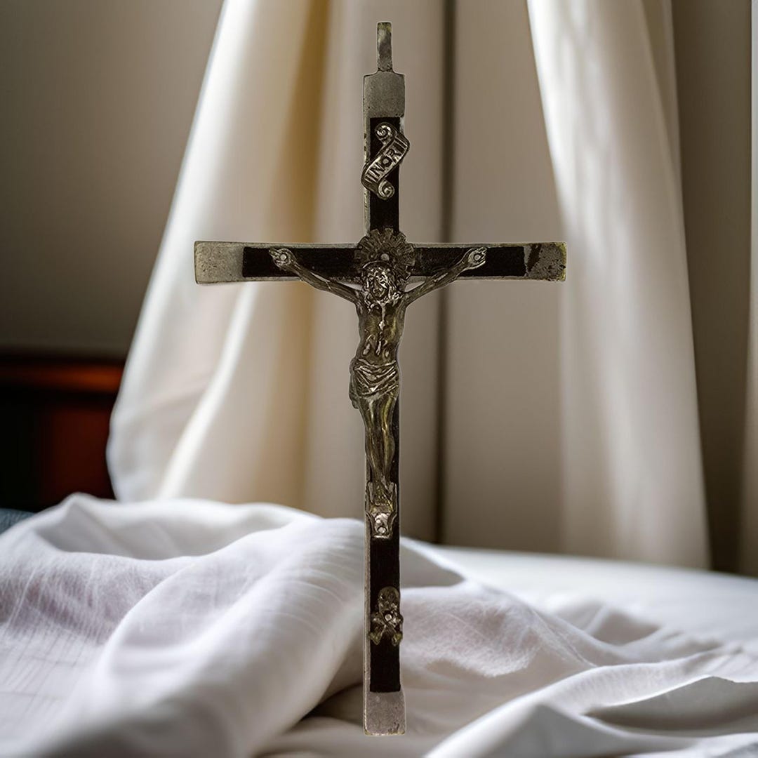 Antique Extra Large Golgotha Crucifix Cross Pendant Metal Ebony Wood ...