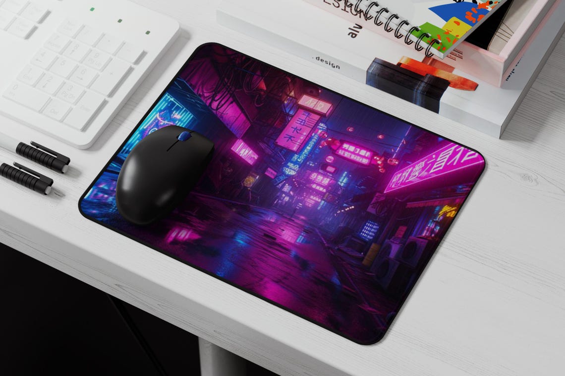 Cyber City Large Gaming Desk Mat, RGB Desk Setup, Neon Colors Desk Mat ...