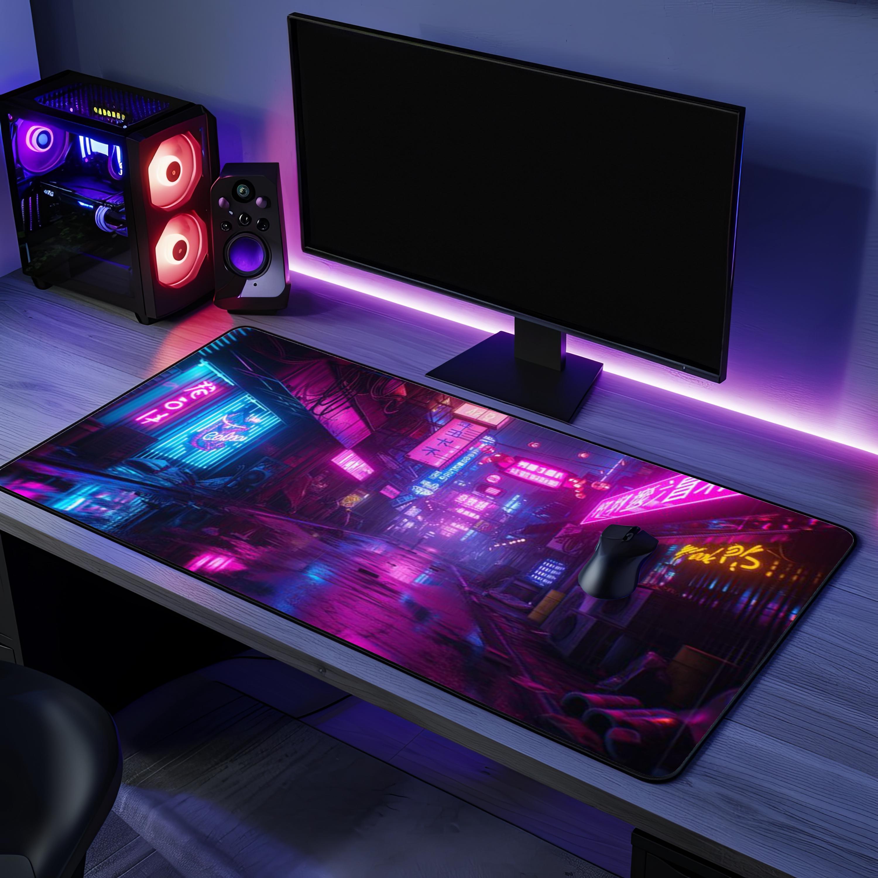 Cyber City Large Gaming Desk Mat, RGB Desk Setup, Neon Colors Desk Mat ...