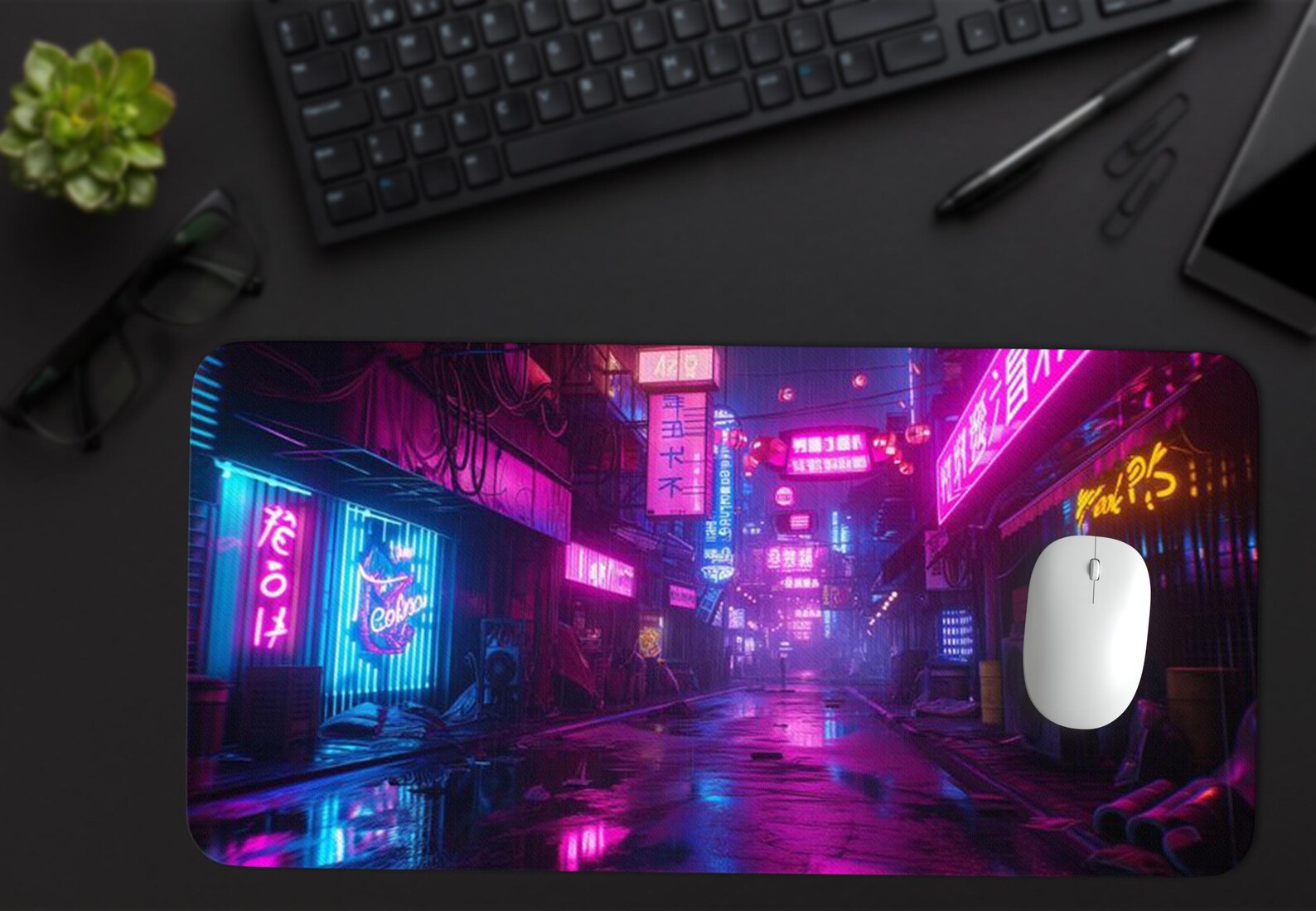 Cyber City Large Gaming Desk Mat, RGB Desk Setup, Neon Colors Desk Mat ...