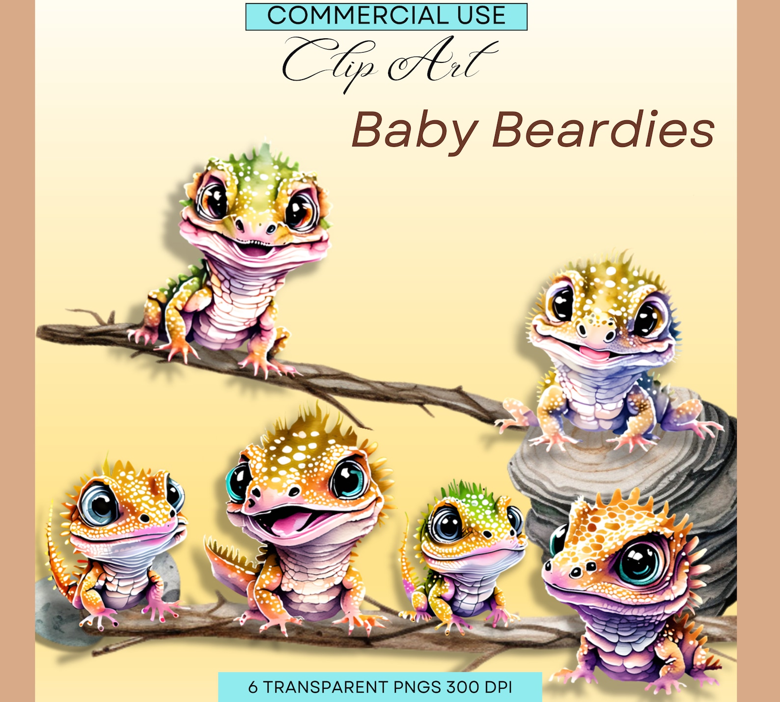 Watercolor Reptiles Clipart | Baby Bearded Dragon, Beardies ...