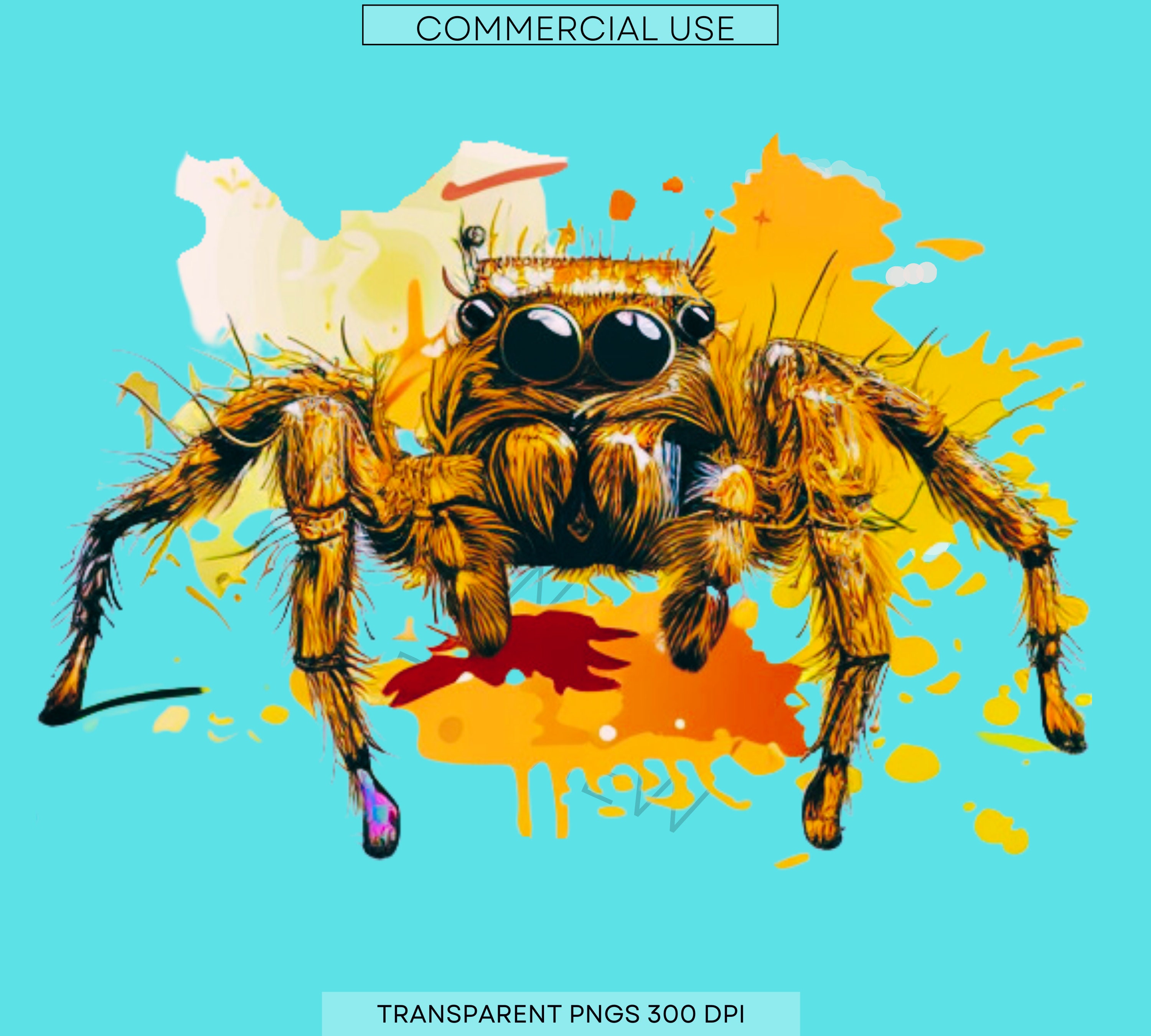 Watercolor Spider Clip Art | Cute Bug Png | Jumping Spider Clipart ...