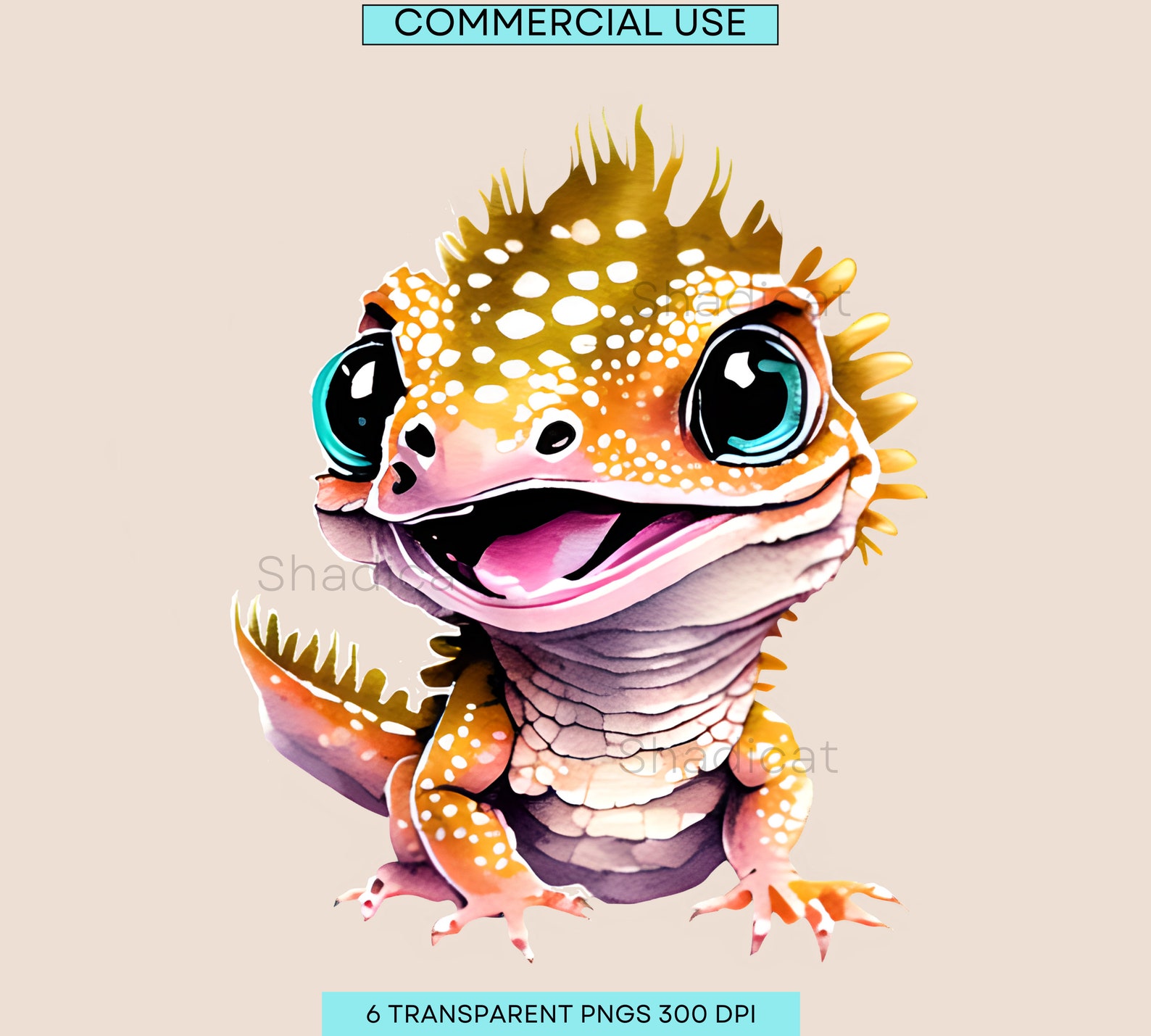 Watercolor Reptiles Clipart | Baby Bearded Dragon, Beardies ...