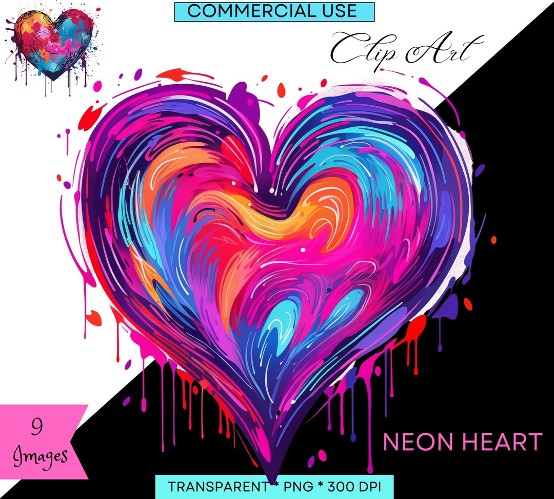 Neon Rainbow Heart Clipart: Groovy PNG Graphics (commercial Use) - Etsy