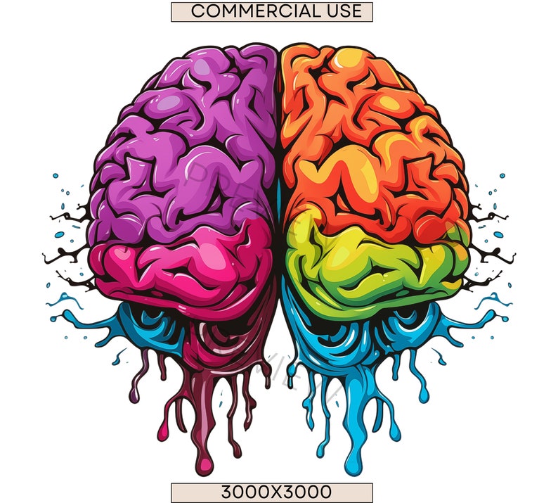 Groovy Brain Anatomy Clipart: Retro Medical Graphics (PNG Digital ...
