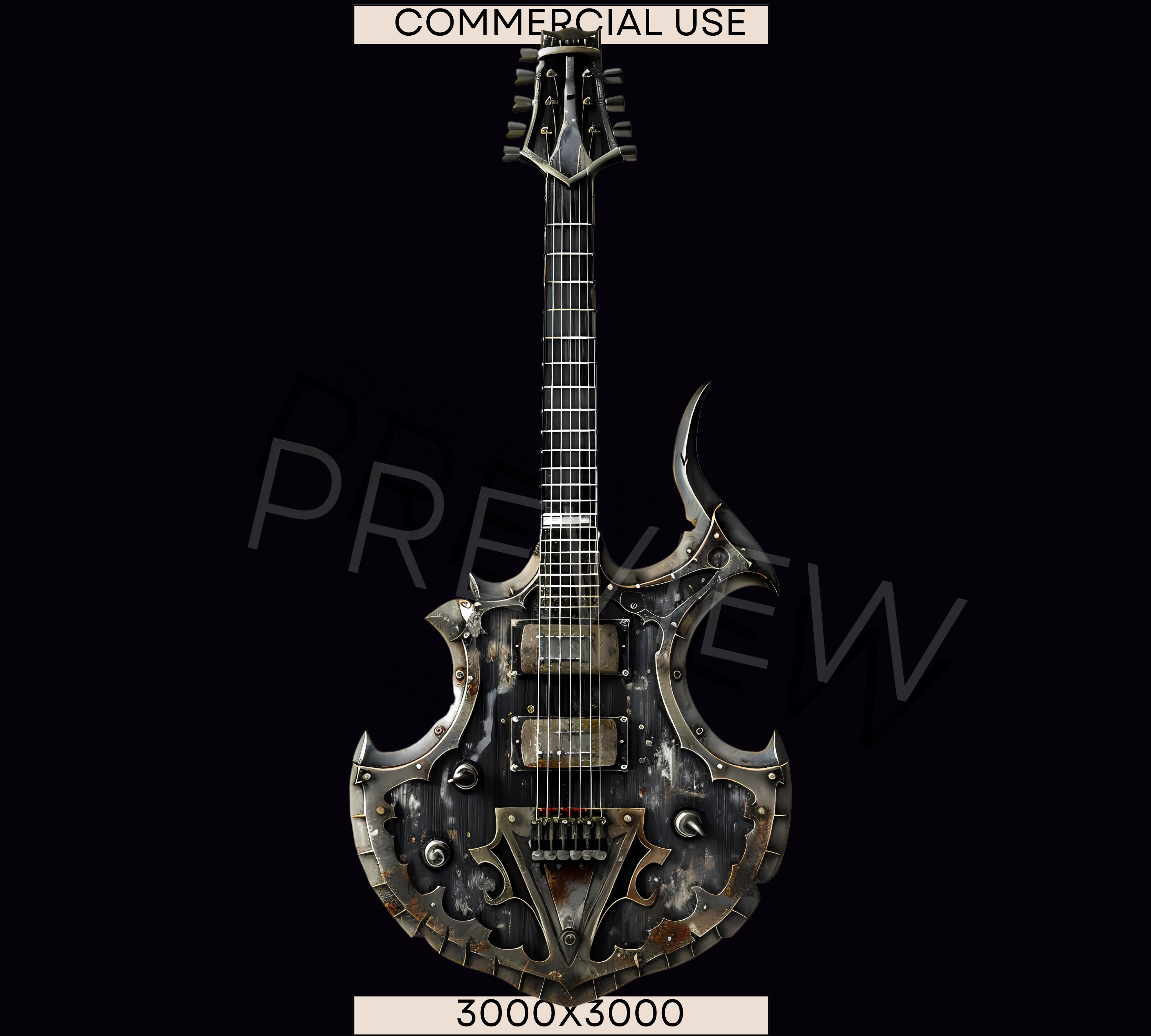 Gothic Electric Guitar Clipart: Fantasy Metal Instrument (PNG Digital ...