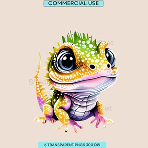 Watercolor Reptiles Clipart | Baby Bearded Dragon, Beardies ...