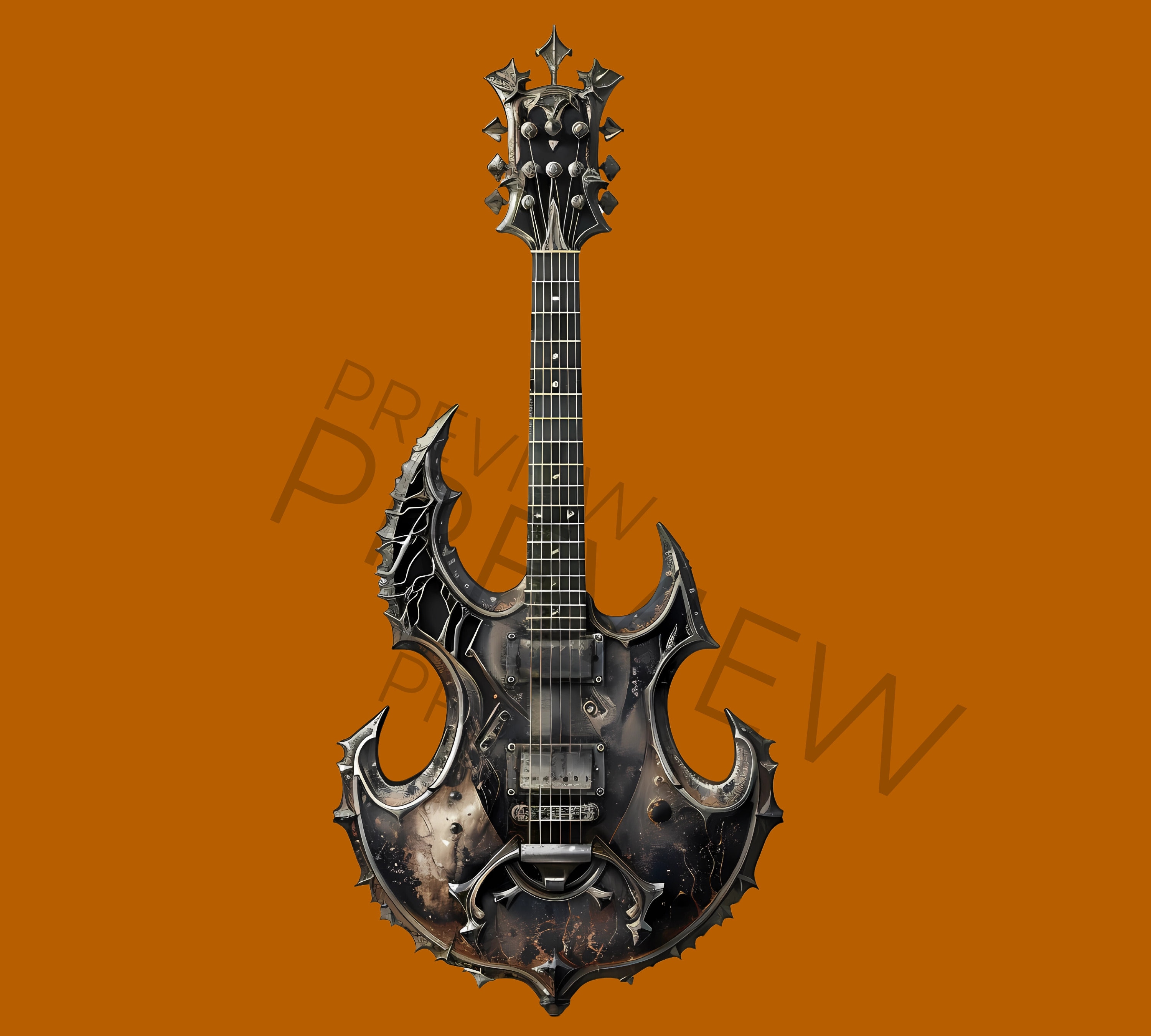 Gothic Electric Guitar Clipart: Fantasy Metal Instrument (PNG Digital ...