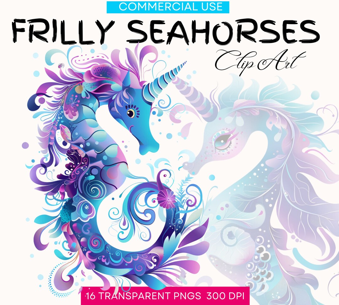 Pastel Frilly Seahorse Clip Art | Unicorn Seahorse PNG, SVG (digital ...