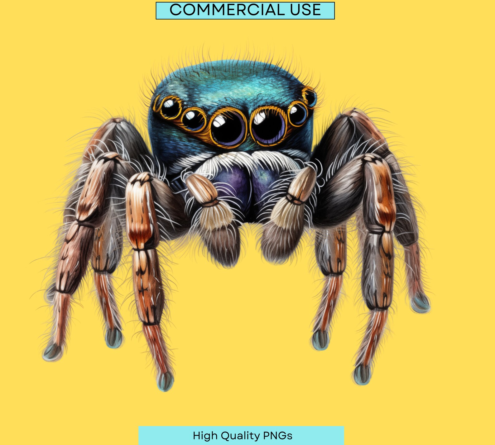 Jumping Spider Clipart | Watercolor Arachnid Bugs (PNG, Commercial Use ...