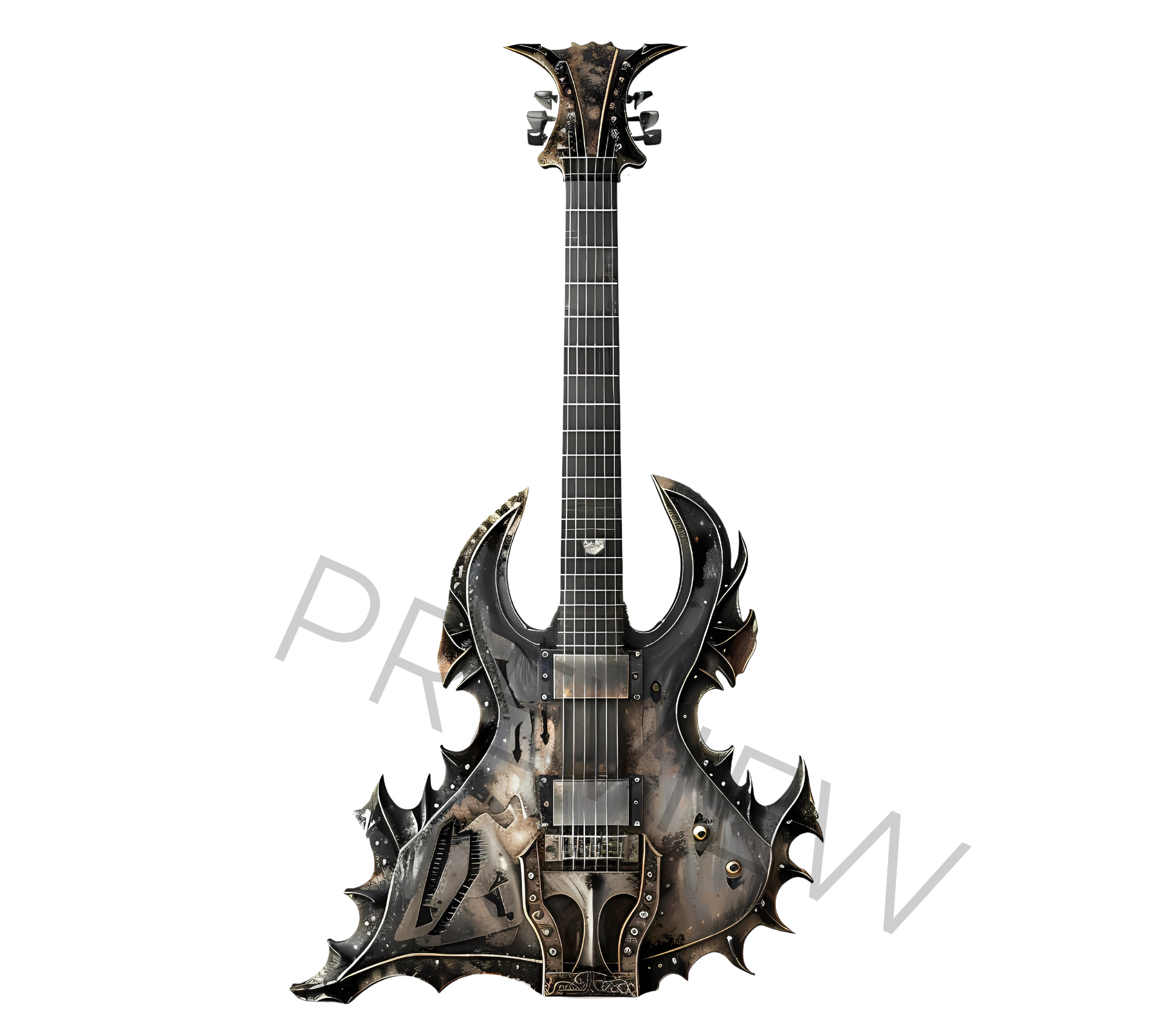 Gothic Electric Guitar Clipart: Fantasy Metal Instrument (PNG Digital ...