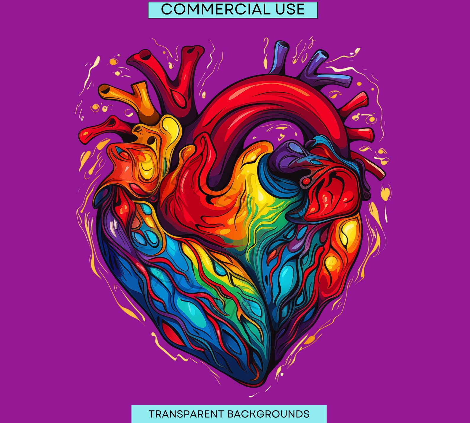 Groovy Human Heart | Anatomy Clipart | Heart Clipart | Medical Graphics ...