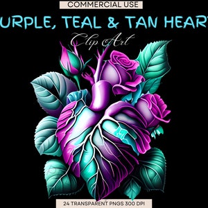 Human Heart | Anatomy Clipart | Heart Clipart | Teal & Tan Floral Heart ...