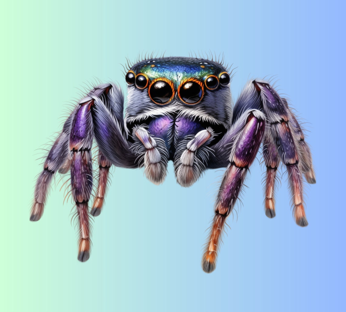 Jumping Spider Clipart | Watercolor Arachnid Bugs (PNG, Commercial Use ...