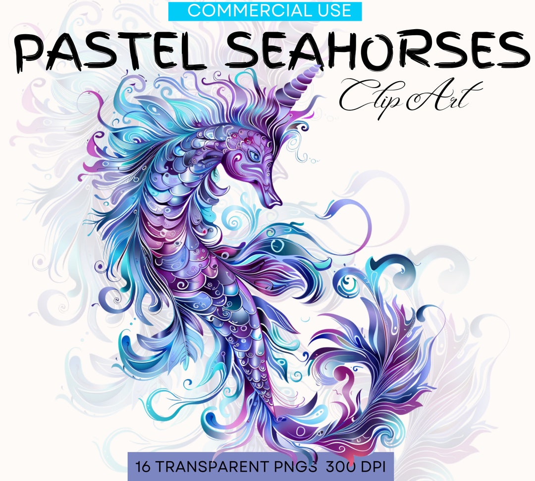 16 Seahorses Digital Clip Art Set | Pastel Colors | Printable Digital ...