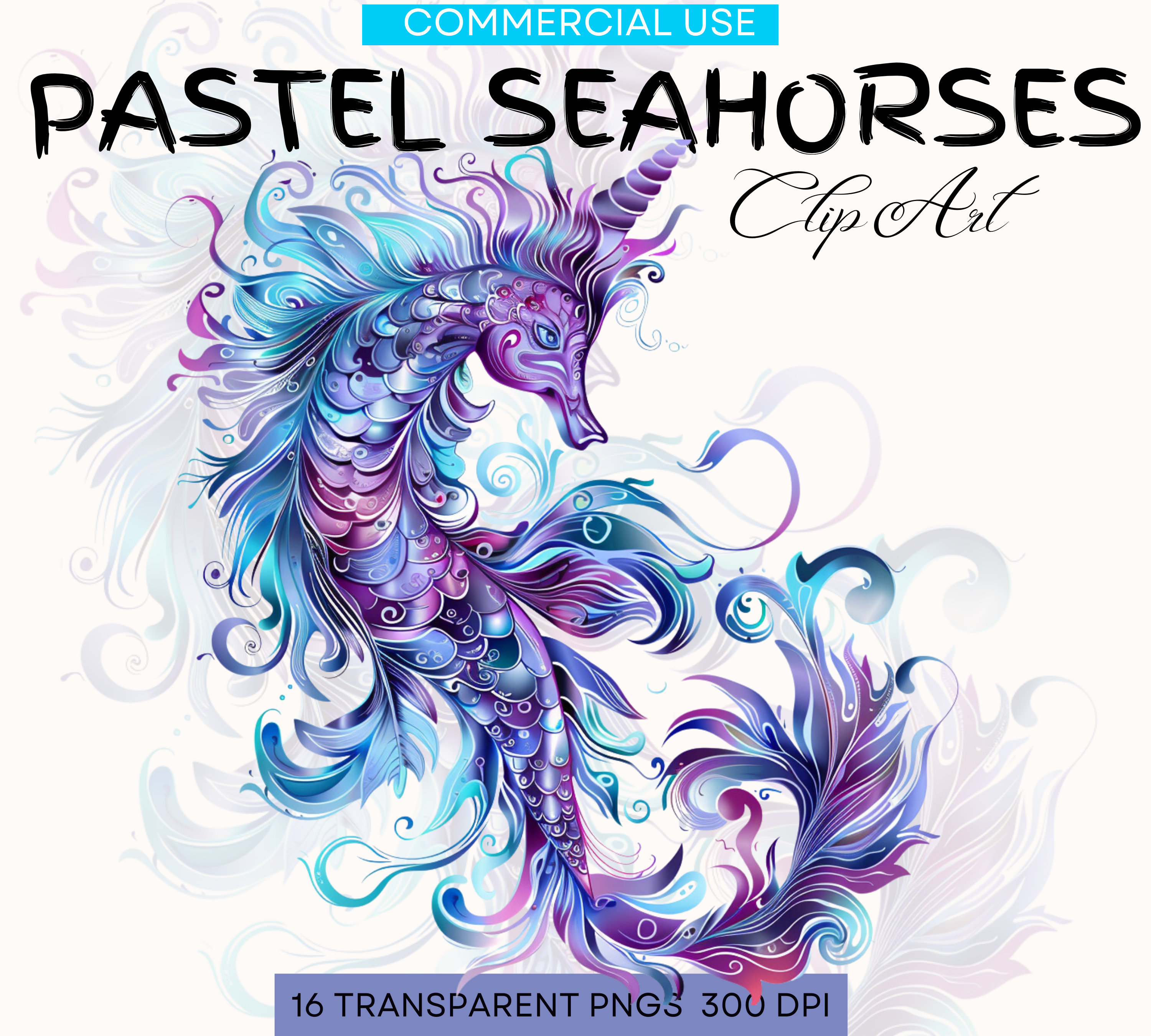 16 Seahorses Digital Clip Art Set | Pastel Colors | Printable Digital ...