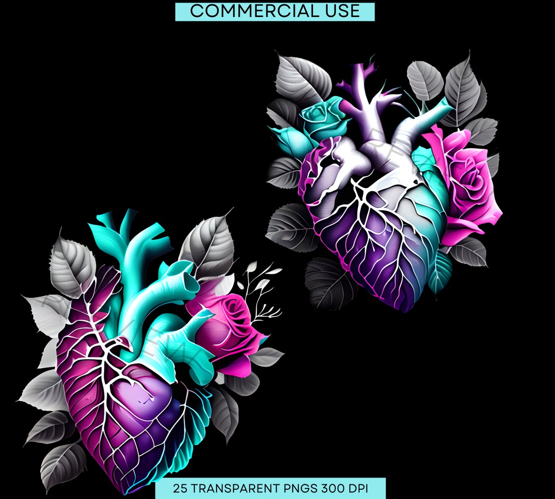 Human Heart Anatomy Clipart Heart Clipart Teal & Tan Floral Heart ...