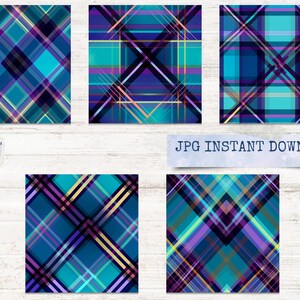 TARTAN Digital Paper Patterns in Teal, Blue, Purple & Tan, Commercial ...