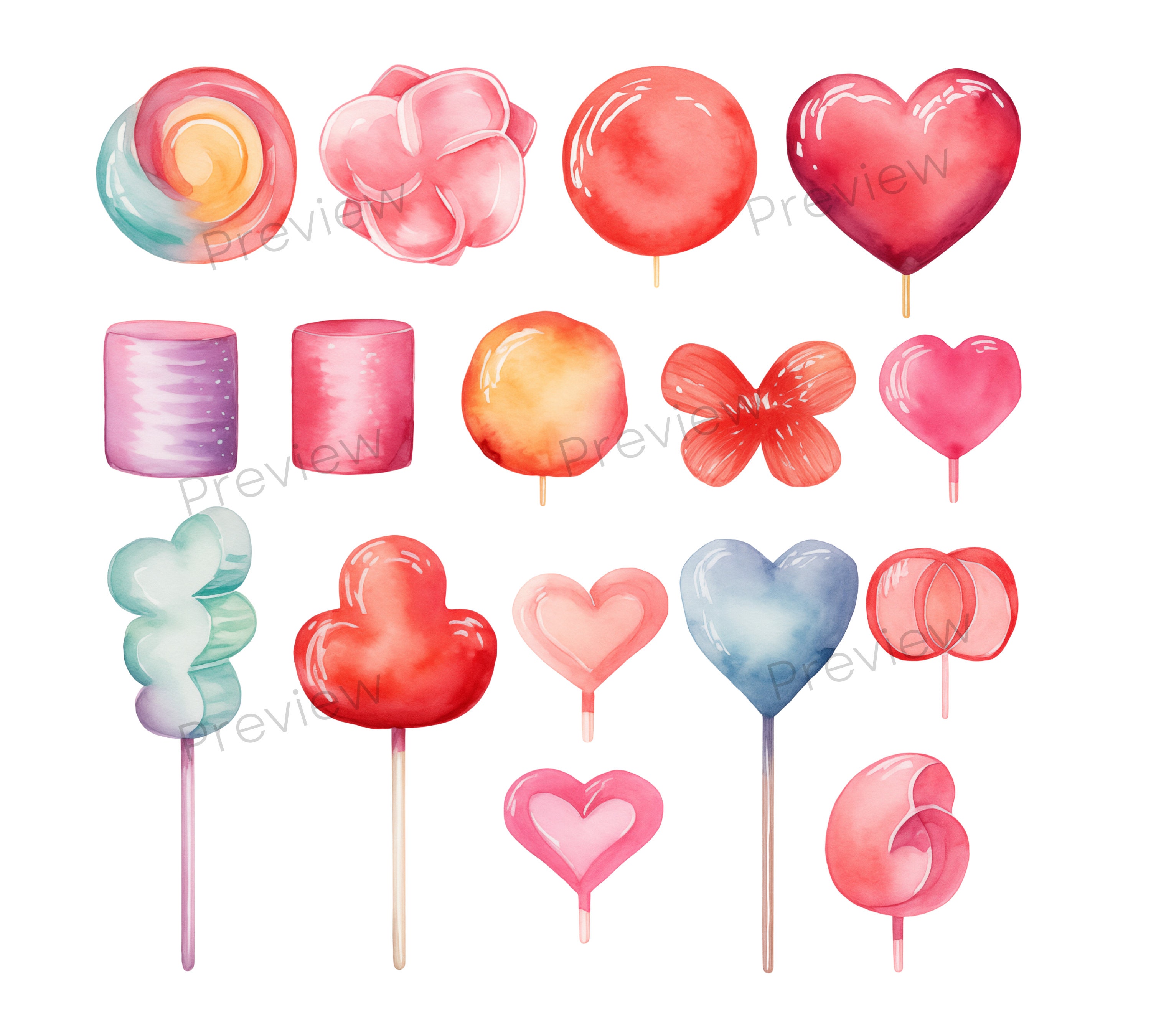 Lollipop Clipart | Watercolor Clip Art | Valentine's Candy | Candy Png ...