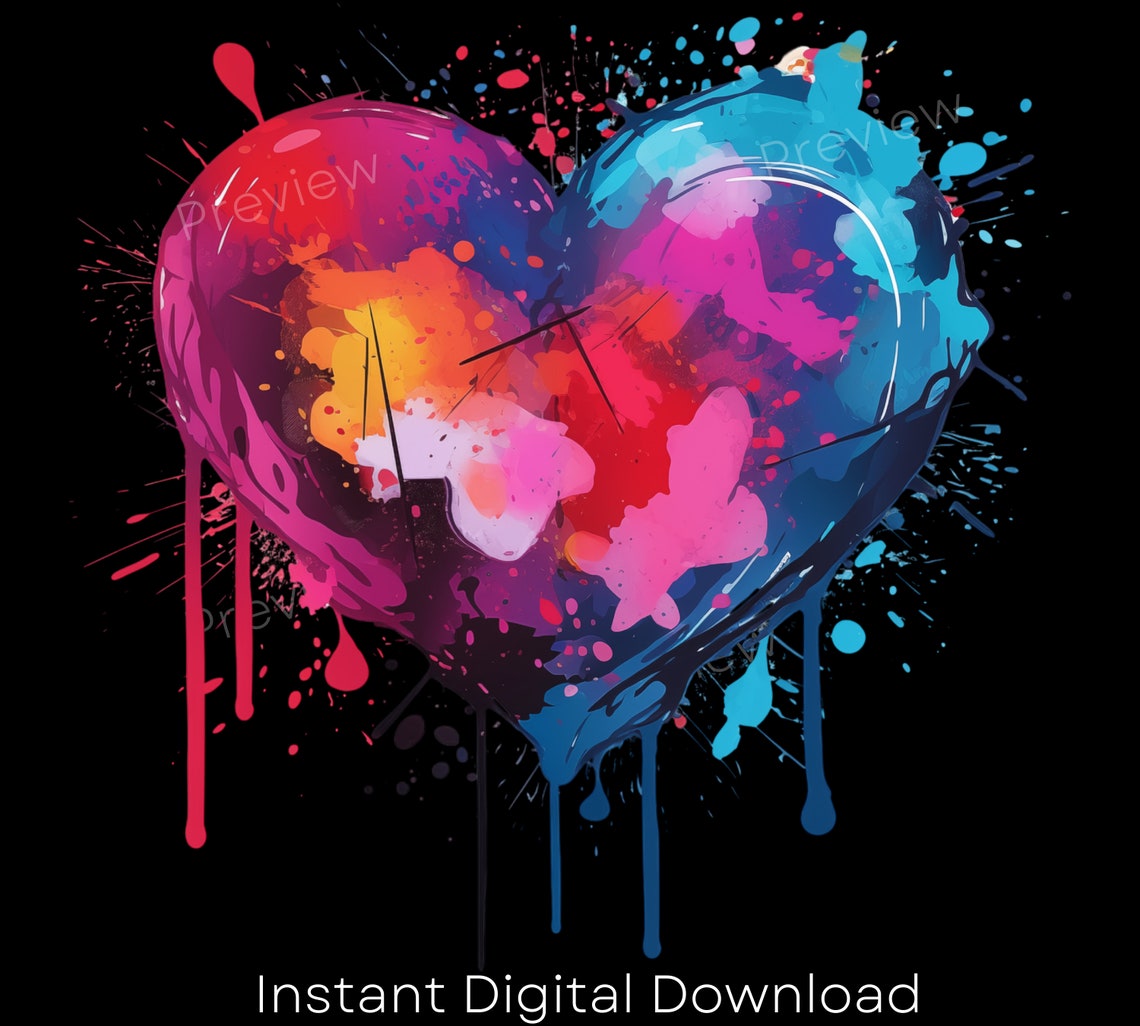 Neon Rainbow Heart Clipart: Groovy PNG Graphics (commercial Use) - Etsy