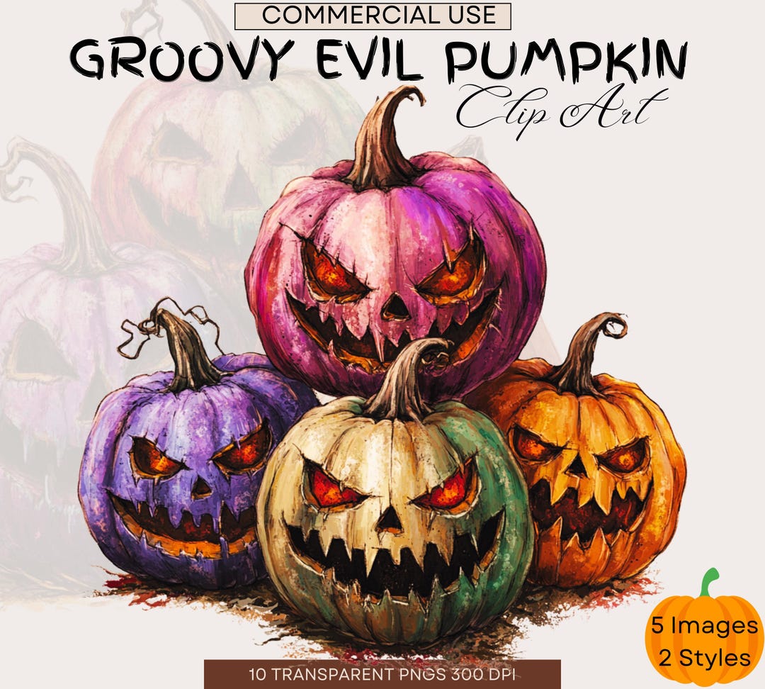 Groovy Evil Pumpkin Clipart: Halloween PNG (commercial Use) - Etsy