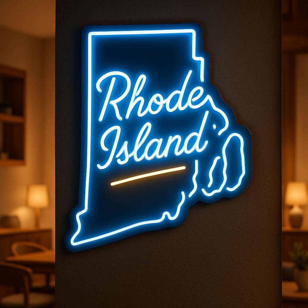 Map Rhode Island Sign Neon Sign – LED Wall Art Shaped Like Rhode Island ...