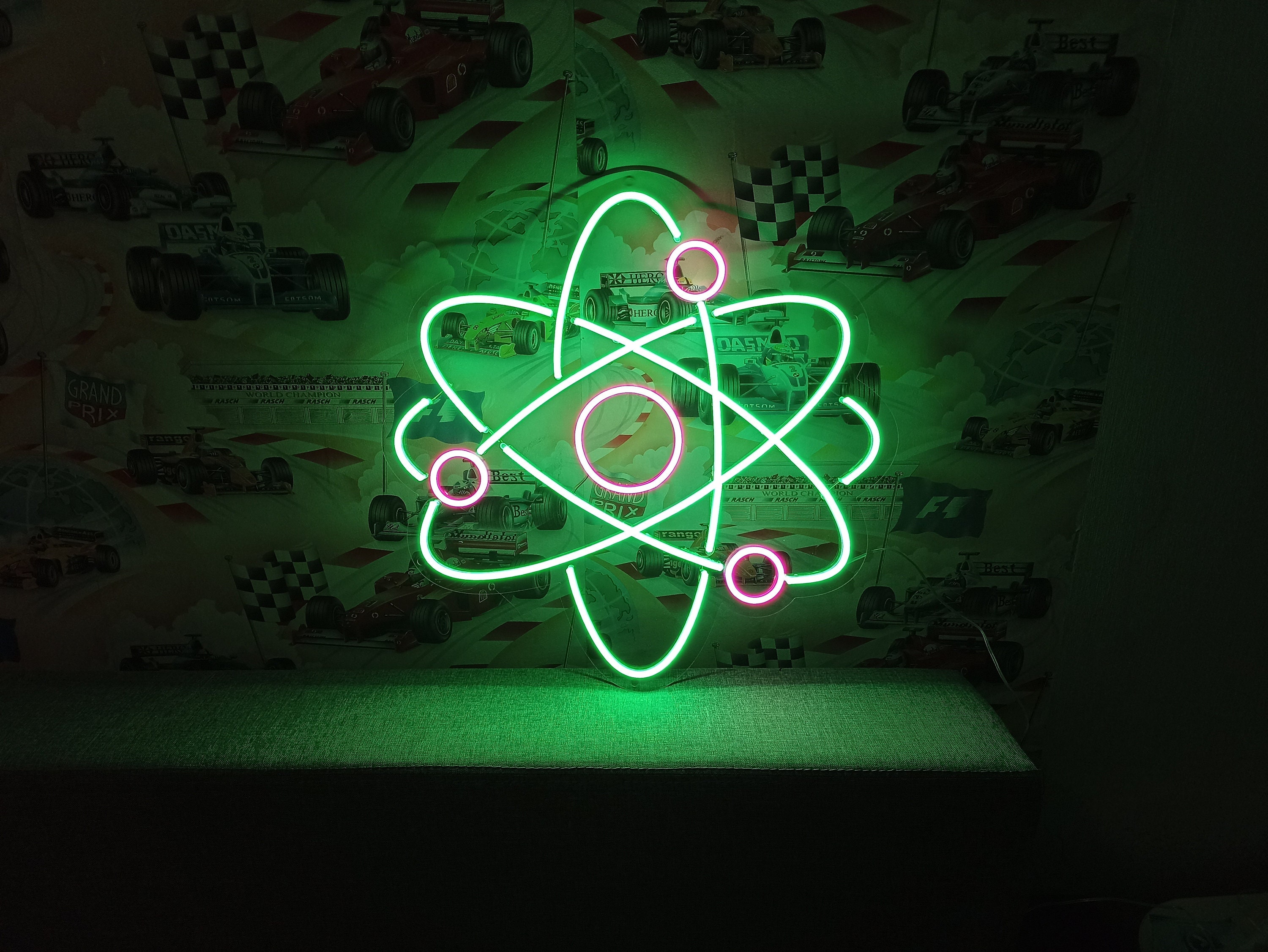 Neon Sign Atom, Dna Neon Light, Neon Sign Nuclear, Atom Neon, Atomic ...