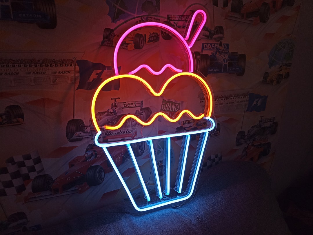 Ice Cream Neon Sign, Neon Sign Ice Cream Cone With Balloons, Ice Cream ...