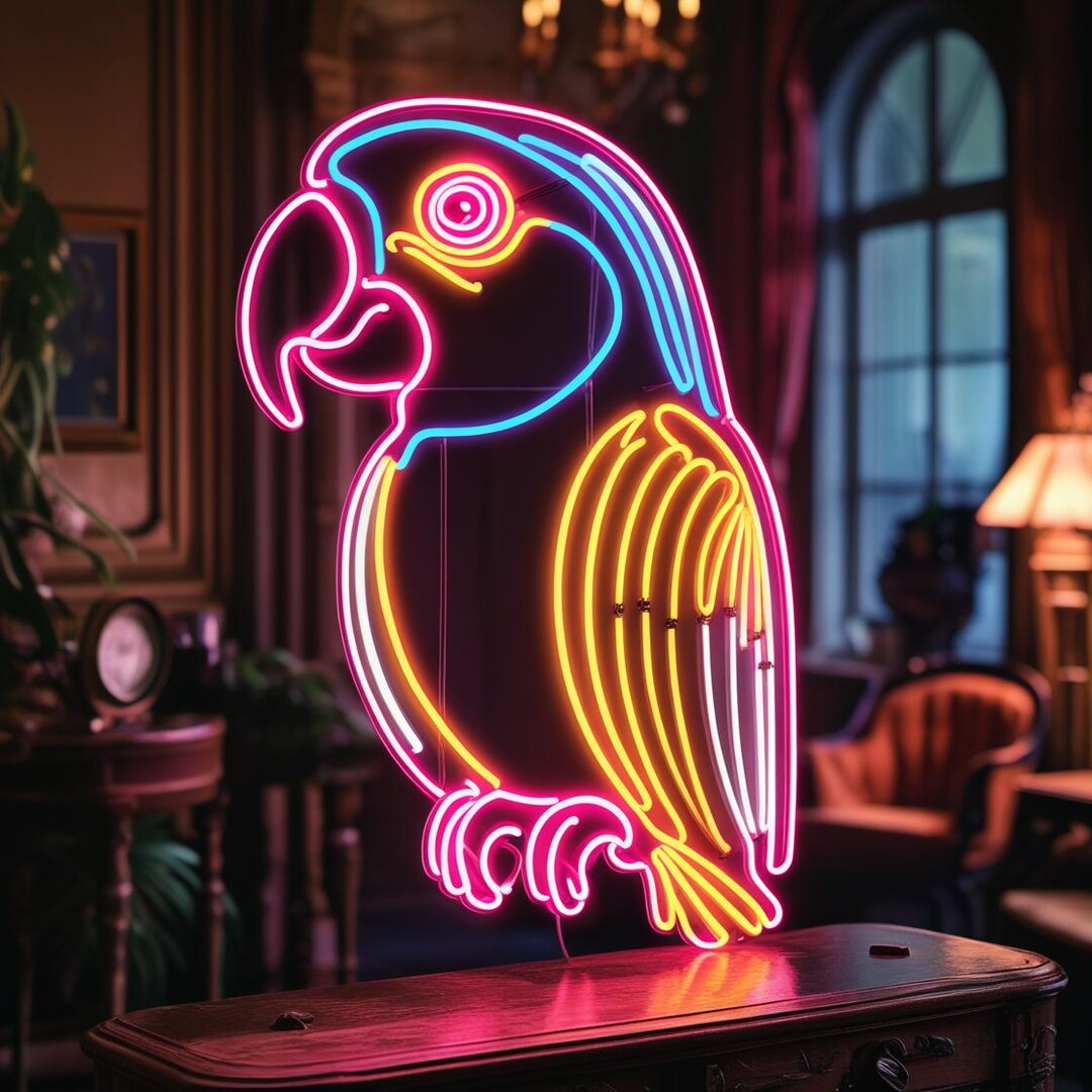 Handmade Neon Parrot Sign for Bar or Tropical Decor, Vibrant Neon Bird ...