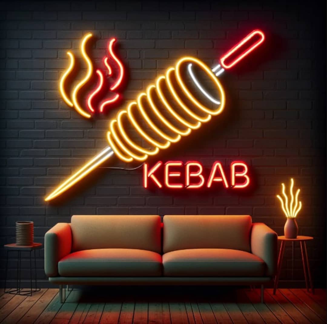 Kebab Sign, Neon Doner Sign, Neon Vertical Rotating Shawarma Sign, LED ...