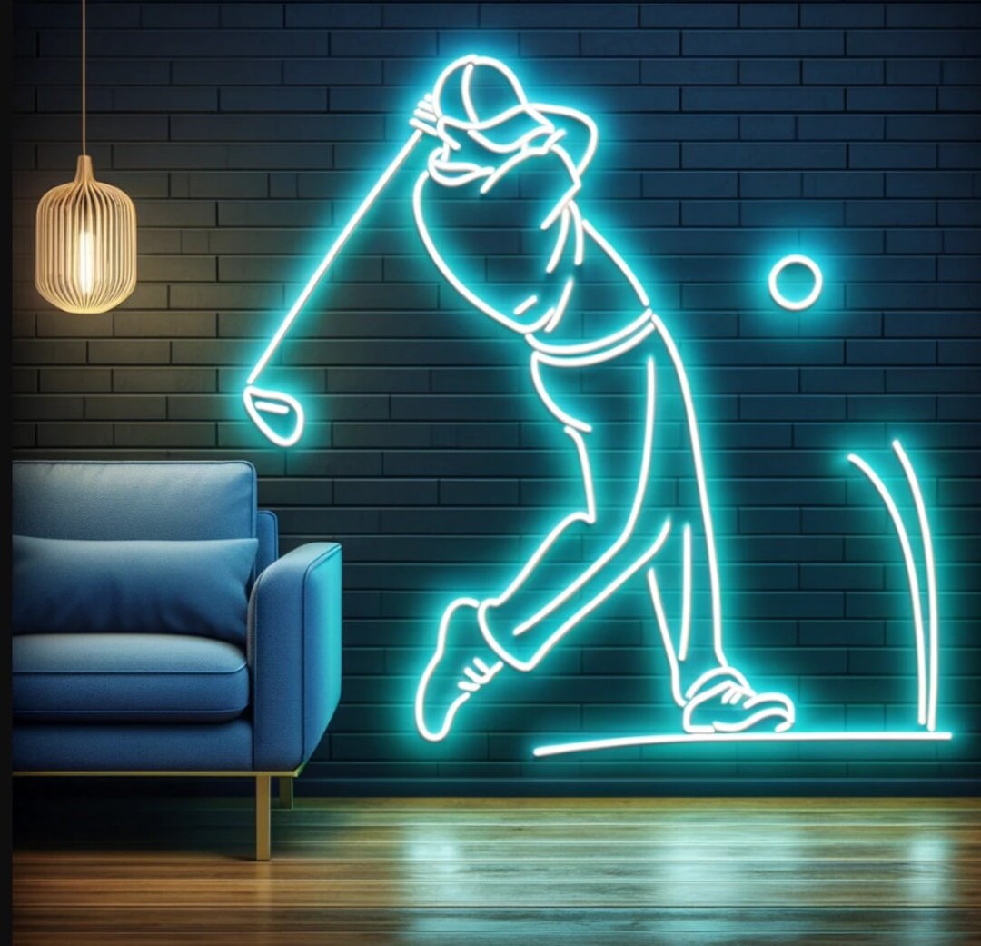 Golf Player Neon Sign, Neon Golf Sign, Neon Golf Ball Sign, Golf-themed ...