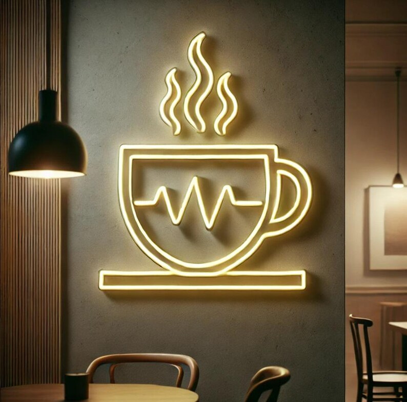 Coffee Cup Neon Sign, Coffee Cup With Pulse ,coffee Heartbeat Neon Sign ...