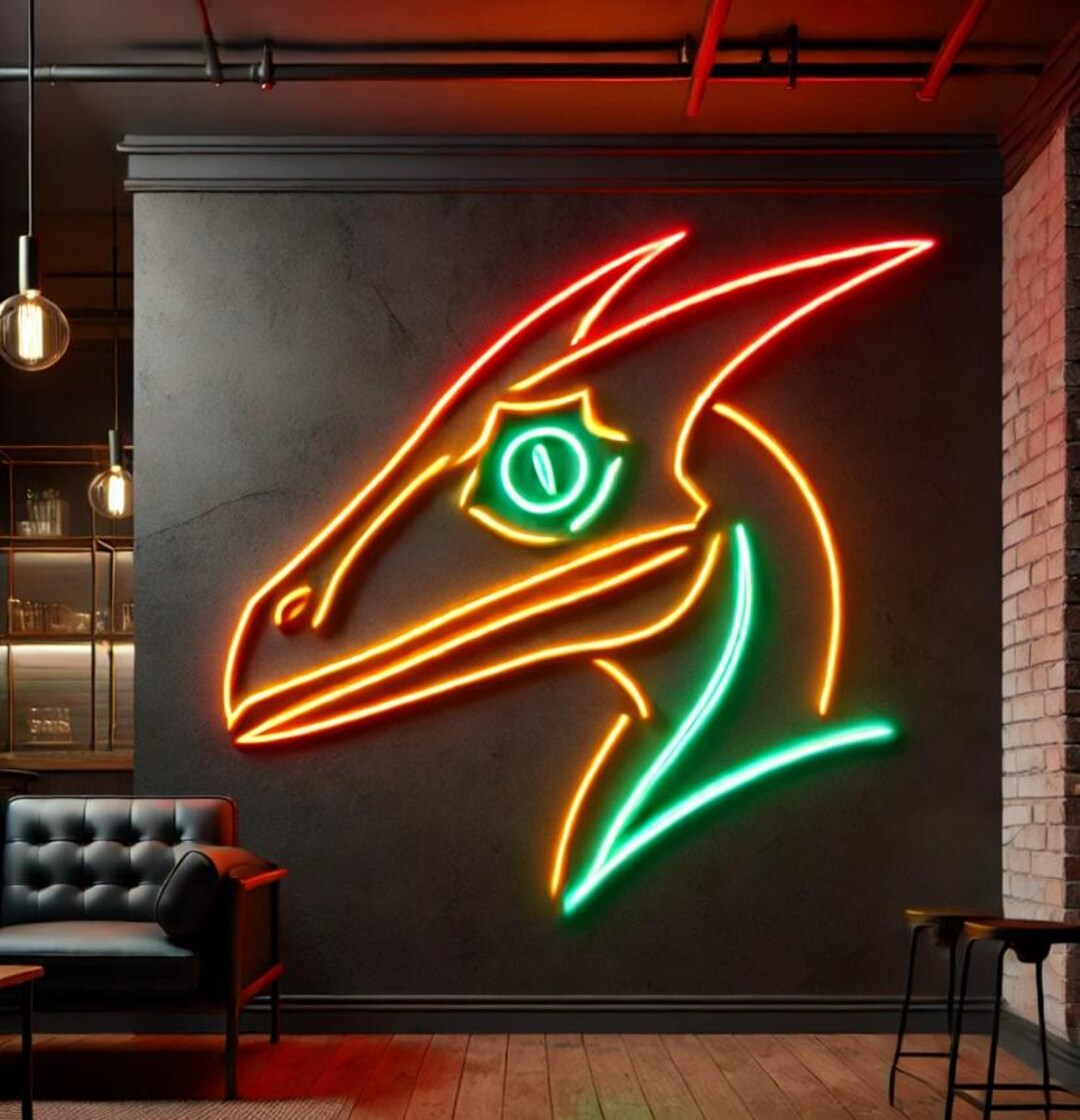 Pterodactyl Neon Sign, Neon Dinosaur Head Sign, Pterodactyl Light Sign ...