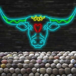 Longhorn Bull Neon Sign, Western Neon Sign, Lighted up Signs Western ...