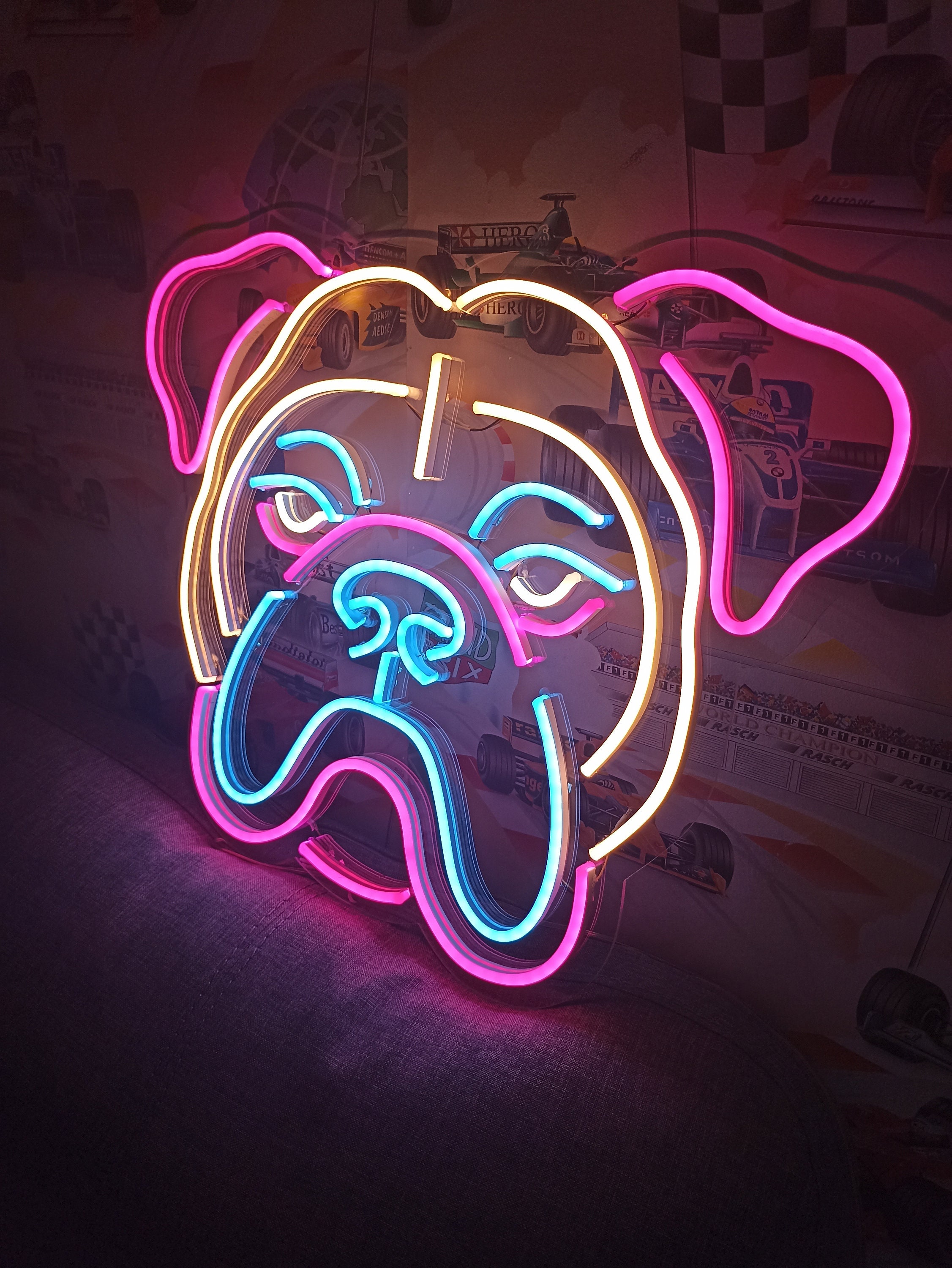 Neon Bulldog Head Sign, Bulldog Neon Sign, Bulldog-shaped Neon Light ...