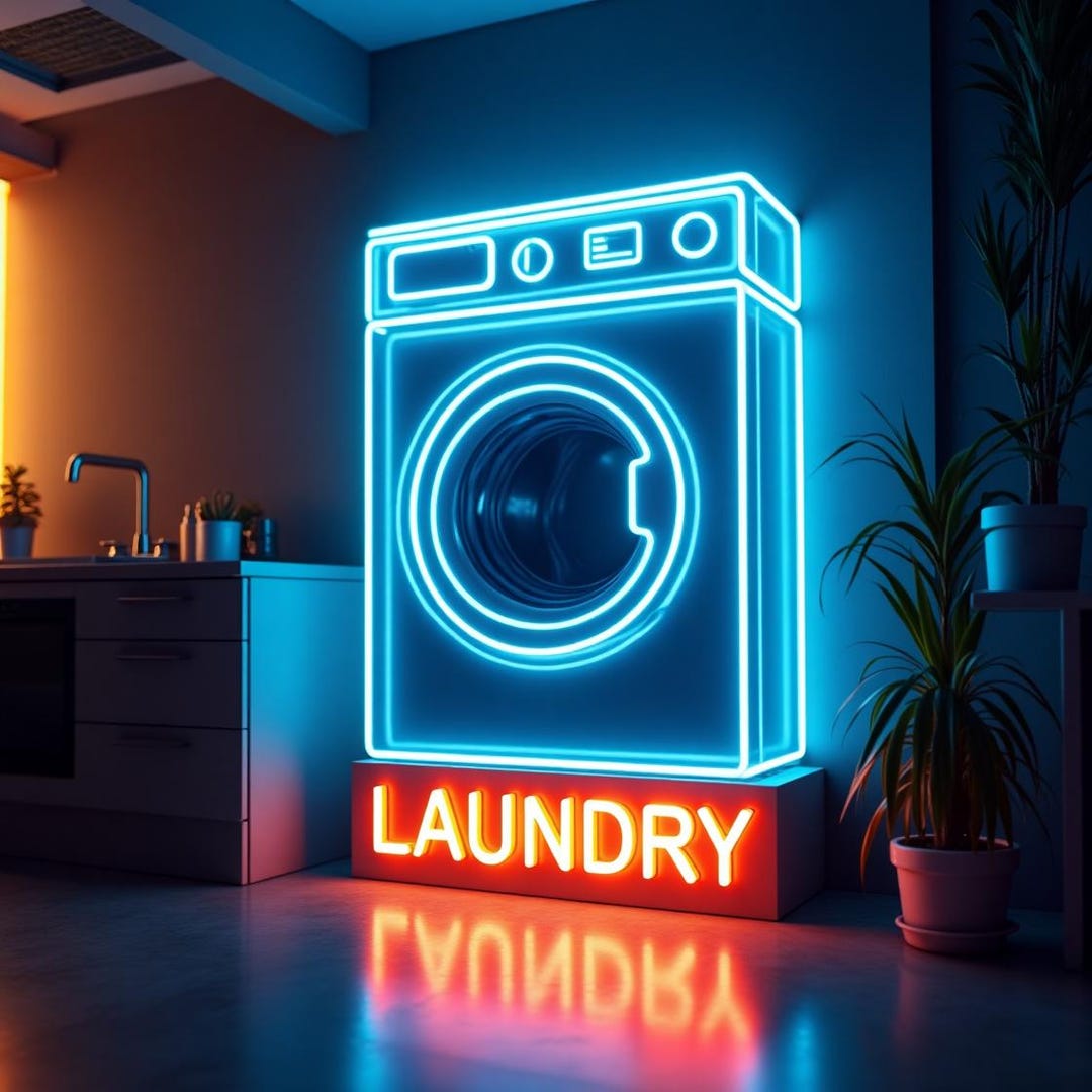 Laundry Machine Neon Sign, Washing Machine With Inscription Neon Sign ...