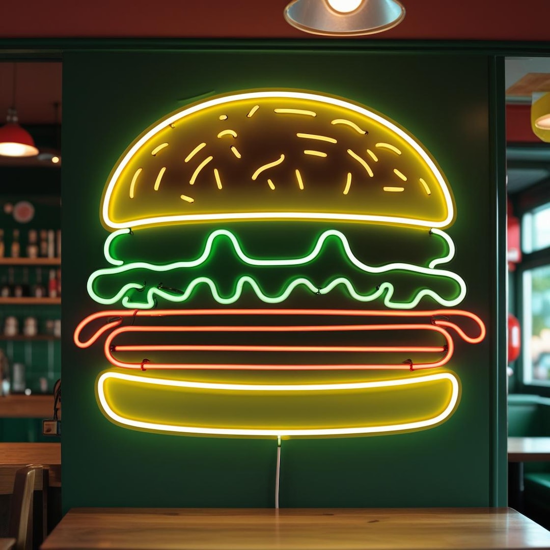 Burger Neon Sign, Neon Burger Sign, Neon Hamburger Light, Neon Burger ...