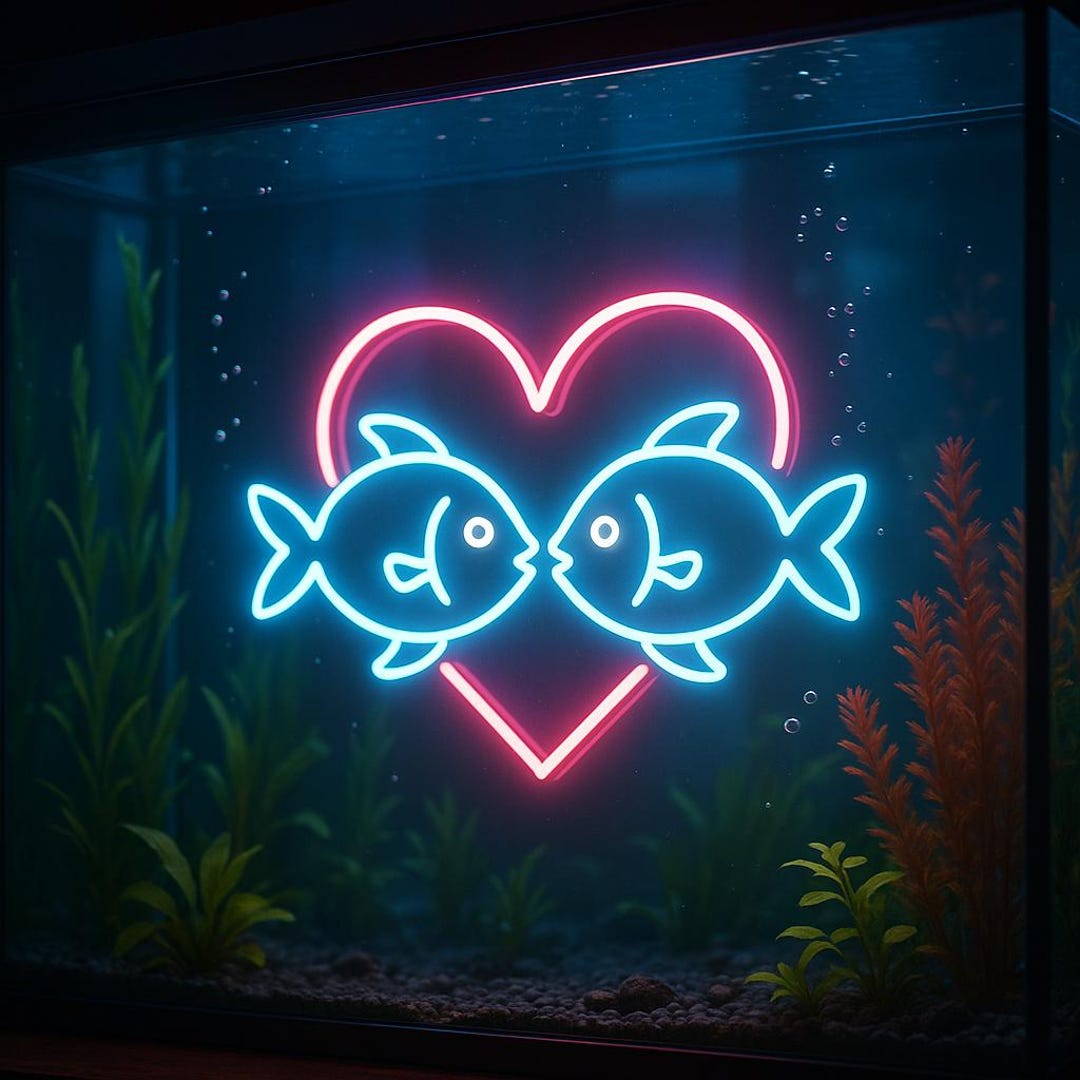 Fish Neon Sign in Heart Shape, Romantic Love Neon Light, Couple Fish ...