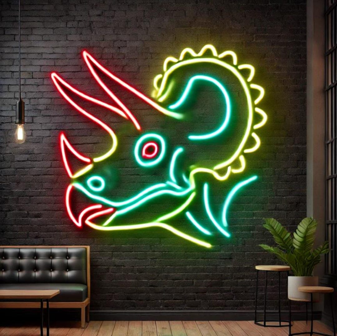 Triceratops Neon Sign, Dinosaur Neon Sign, Triceratops Dinosaur Neon ...