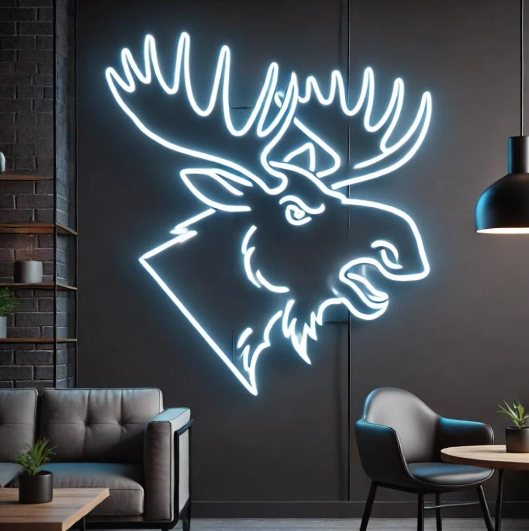 Moose Head Neon Sign, Moose Neon Sign, Neon Moose Light, Neon Sign ...