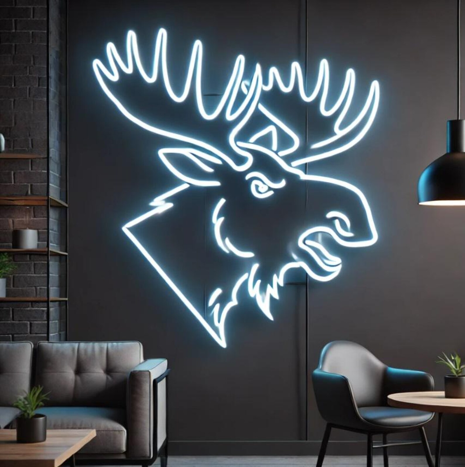Moose Head Neon Sign, Moose Neon Sign, Neon Moose Light, Neon Sign ...