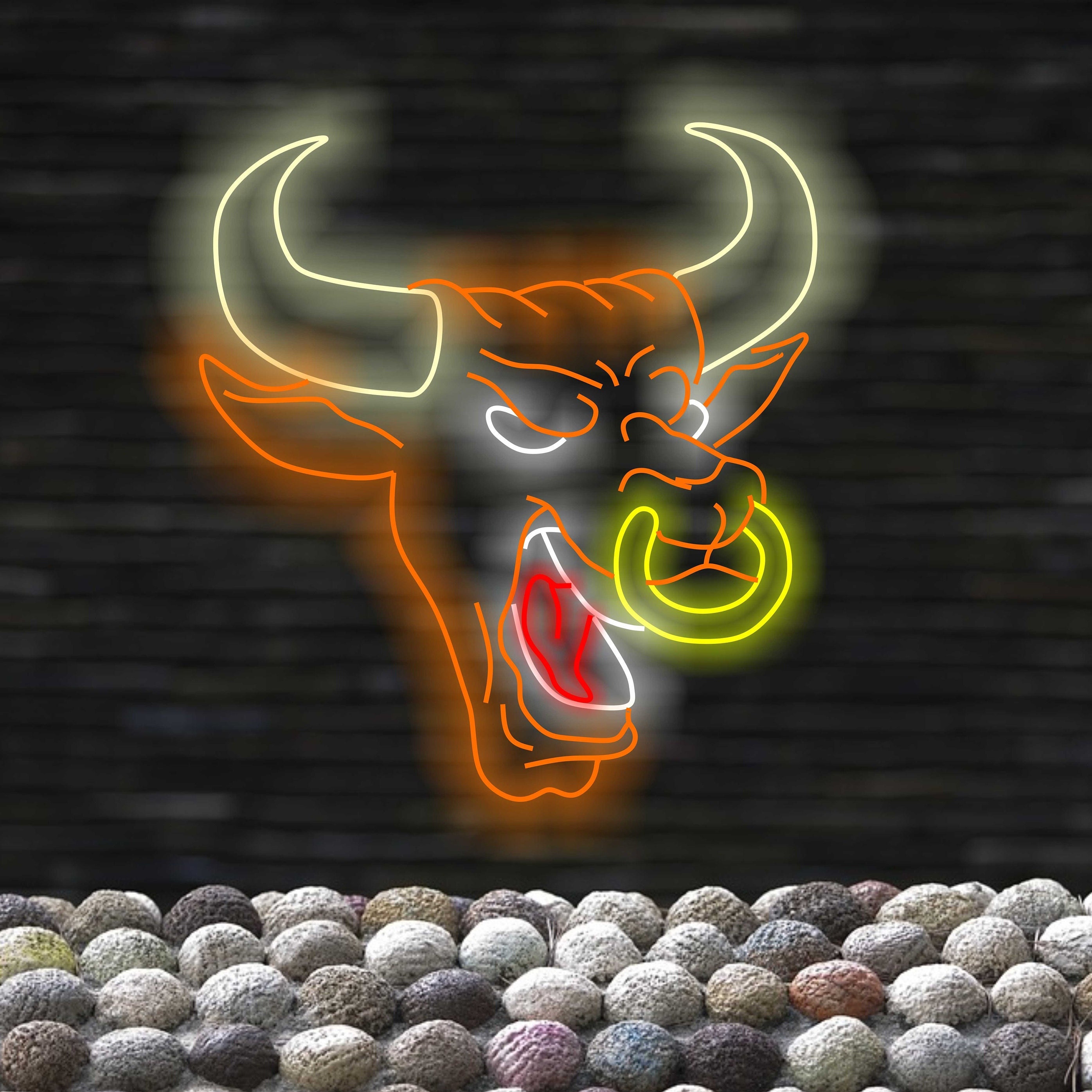 Neon Bull, Bull's Head Neon Sign, Open Mouth Bull Head Sign, Cowboy ...