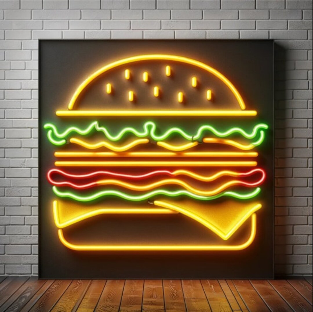 Cheeseburger Neon Sign, Neon Burger Sign, Neon Hamburger Light, Neon ...