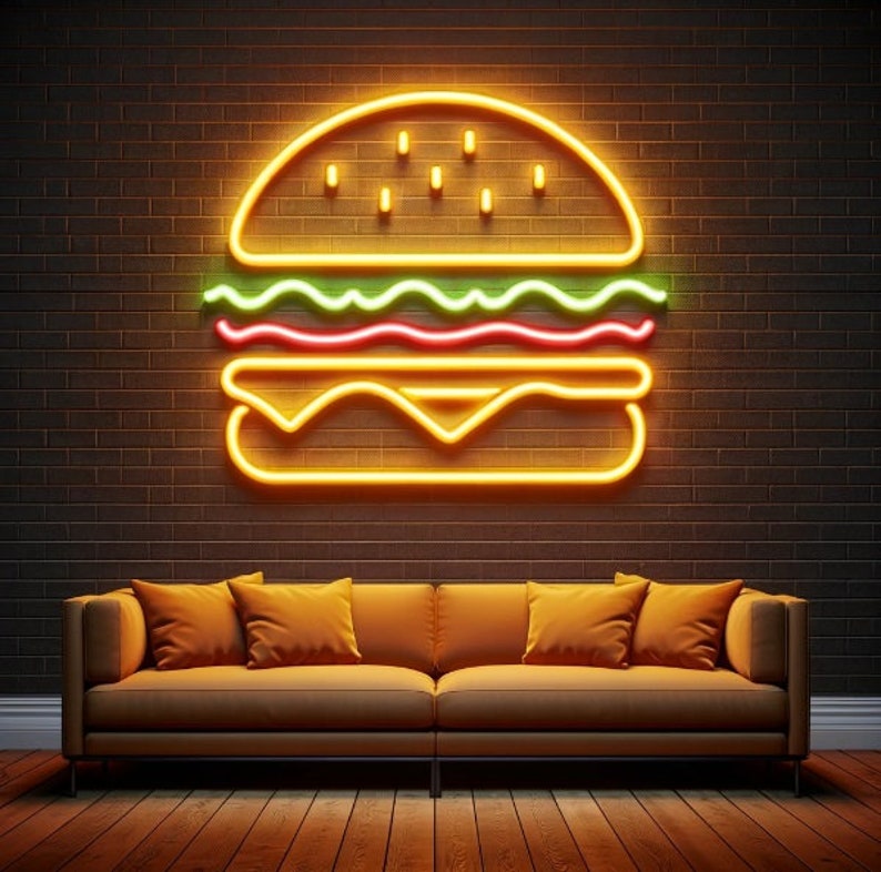 Burger Neon Sign, Neon Burger Sign, Neon Hamburger Light, Neon Burger ...