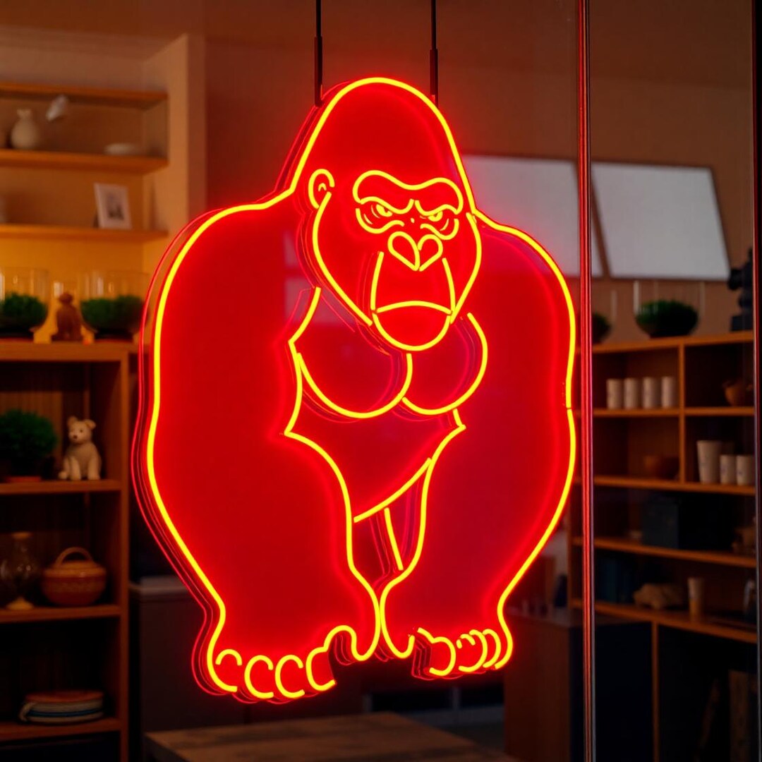Gorilla Neon Sign, Gorilla Face Neon Light, Body Silhouette Gorilla ...