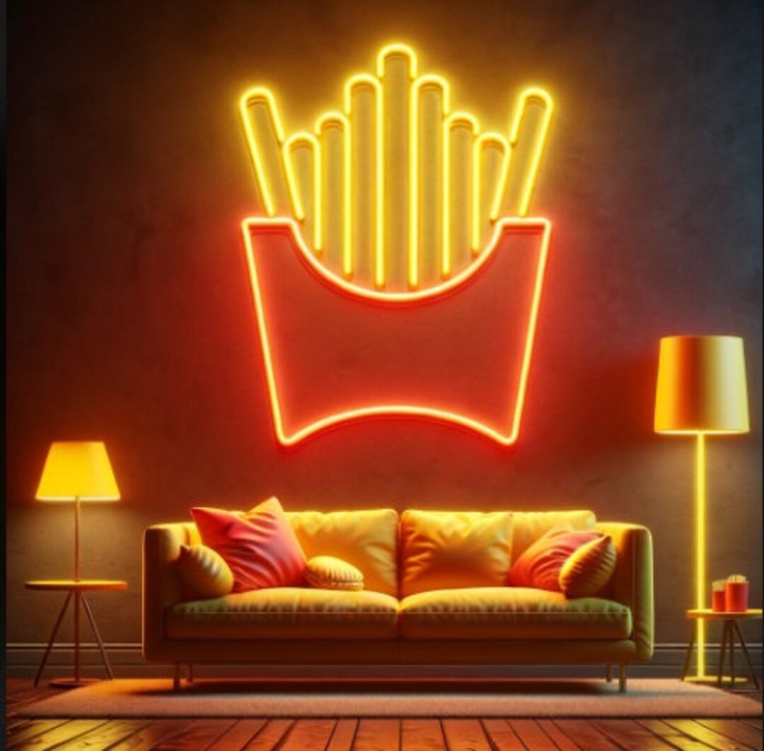 French Fries Neon Sign, Fast Food Neon Sign, Neon Sign Shaped Like Cup ...