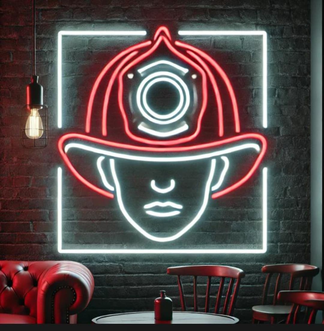 Firefighter Helmet Neon Sign, Fireman Helmet Neon Light, Fire Helmet ...